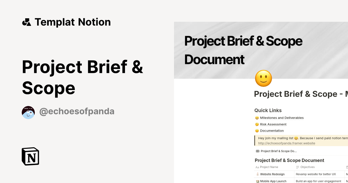 Project Brief & Scope Templat oleh Echoes of Panda🐼 | Notion Marketplace