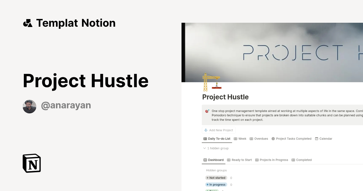 Project Hustle Templat oleh Arishneel Narayan | Notion Marketplace
