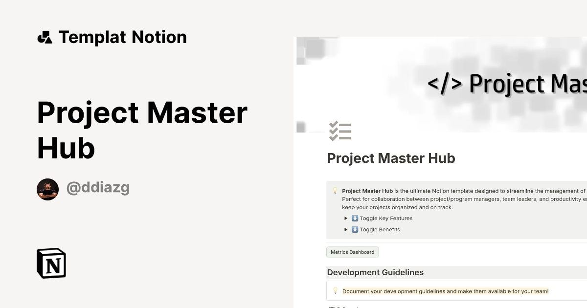 Project Master Hub Templat oleh Daniel Diaz | Notion Marketplace