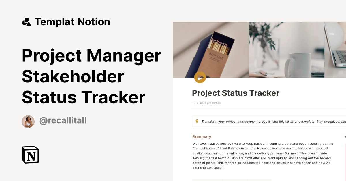 Templat Project Manager Stakeholder Status Tracker | Notion Marketplace