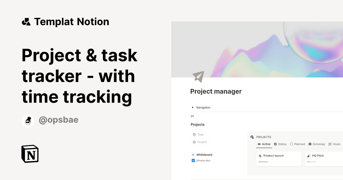 Project & task tracker - with time tracking Templat oleh Ops Bae | Notion Marketplace