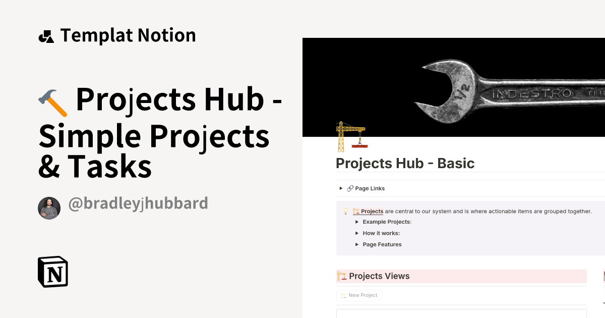 🔨 Projects Hub - Simple Projects & Tasks Templat oleh Bradley J. Hubbard | Notion Marketplace