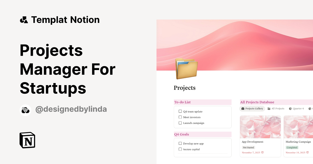 Templat Projects Manager For Startups | Notion Marketplace