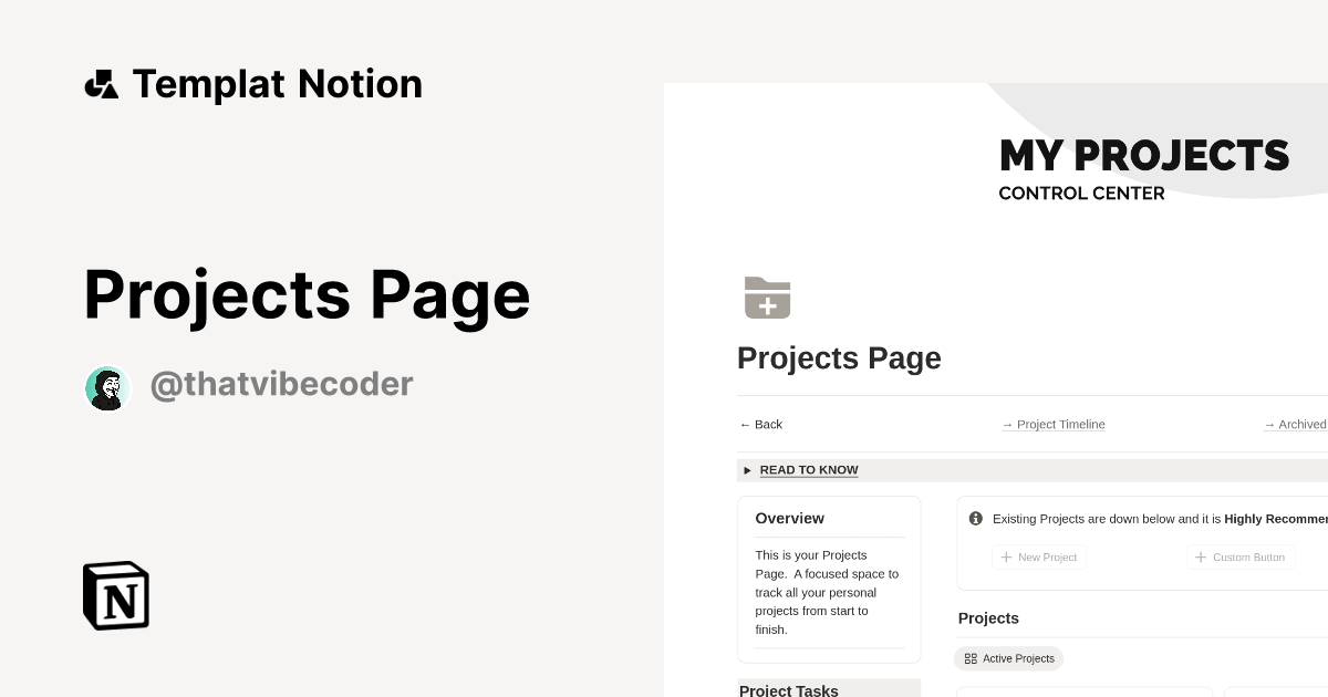 Projects Page Templat oleh That Vibe Coder | Notion Marketplace