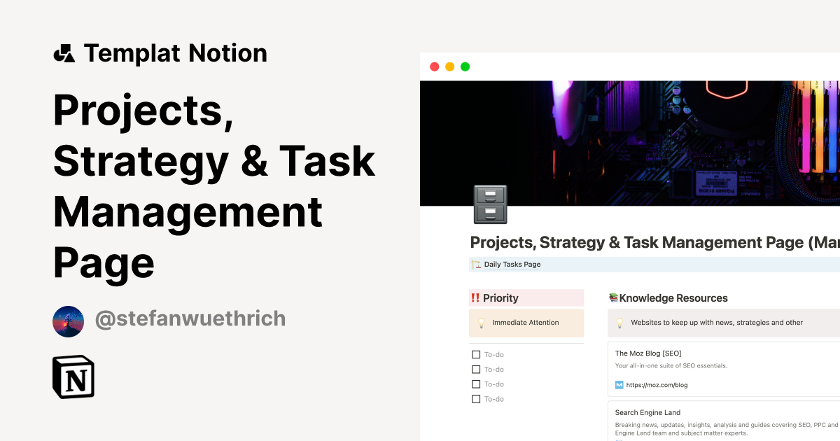 Projects, Strategy & Task Management Page Templat oleh Stefan B. W. | Notion Marketplace