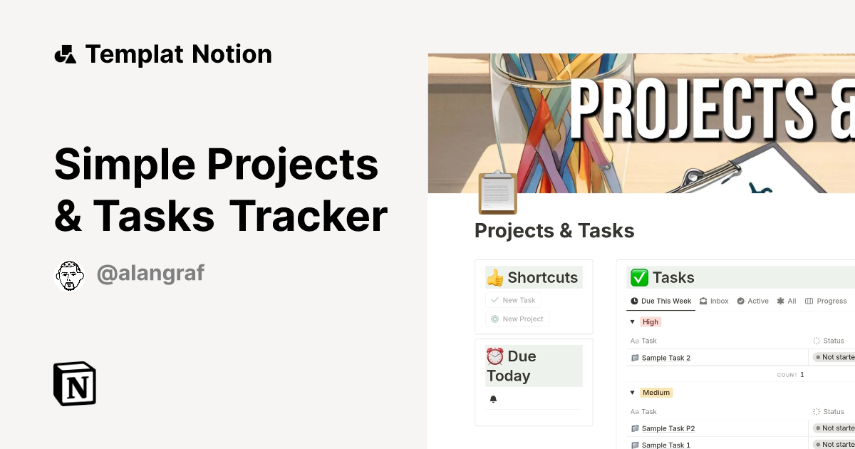 Simple Projects & Tasks Tracker Templat oleh Alan Graf | Notion Marketplace