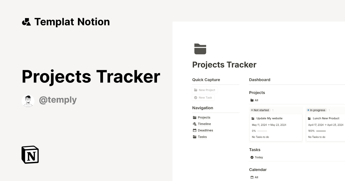 Projects Tracker Templat oleh Temply | Notion Marketplace