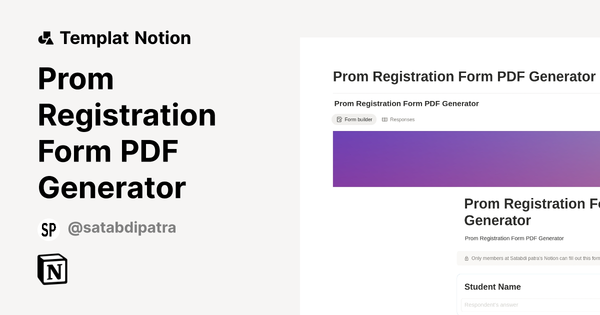 Templat Prom Registration Form PDF Generator | Notion Marketplace