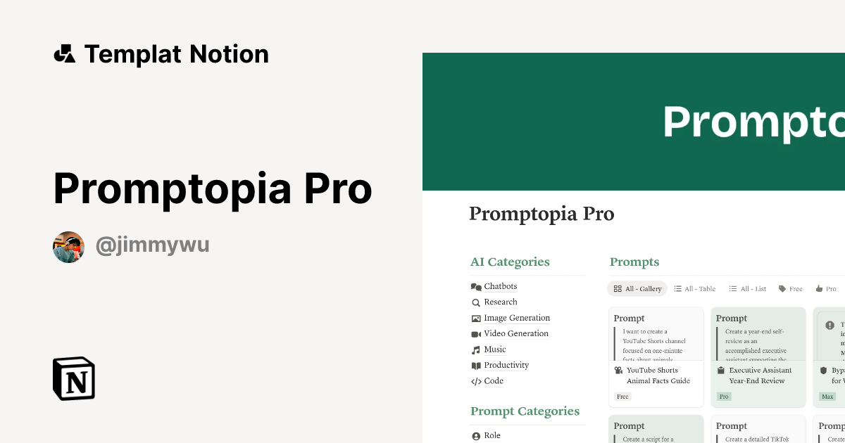 Templat Promptopia Pro | Notion Marketplace