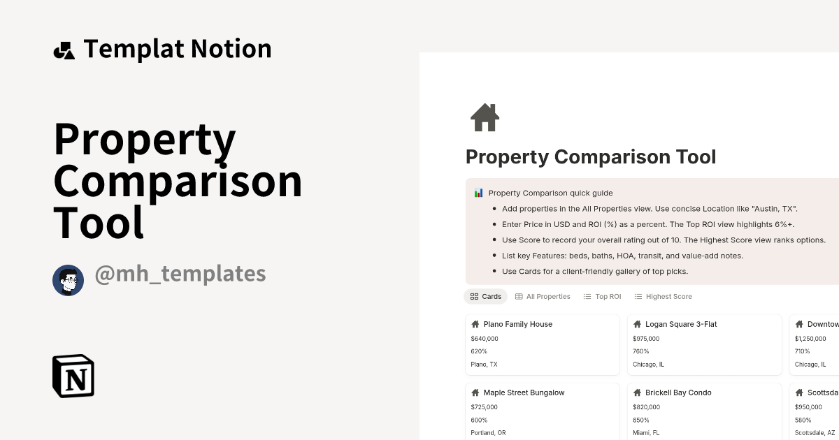 Templat Property Comparison Tool | Notion Marketplace