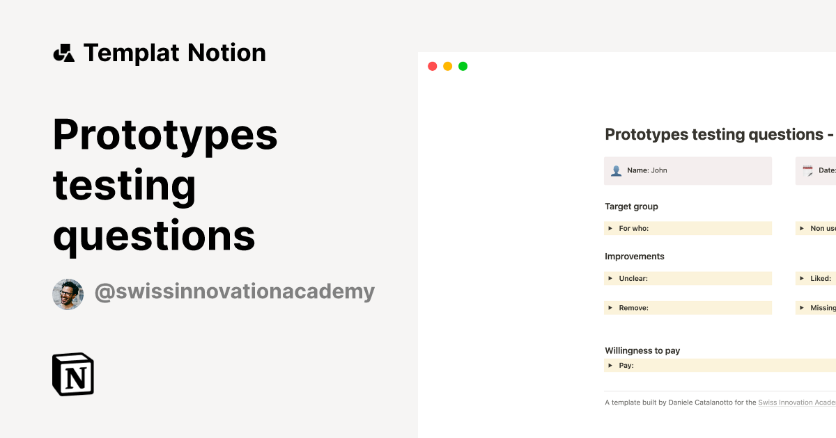 Prototypes testing questions Templat oleh Daniele Catalanotto | Notion ...