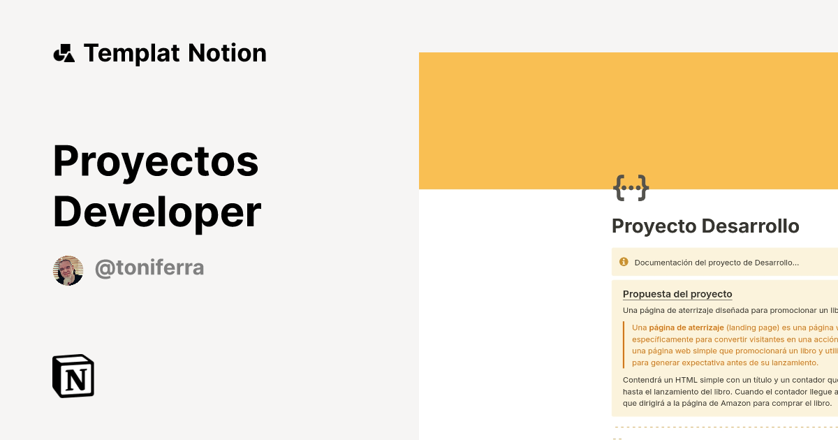 Proyectos Developer Templat oleh Toni Ferra | Notion Marketplace