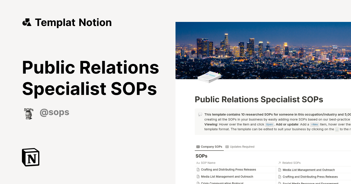Public Relations Specialist SOPs Templat oleh SOPs | Notion Marketplace