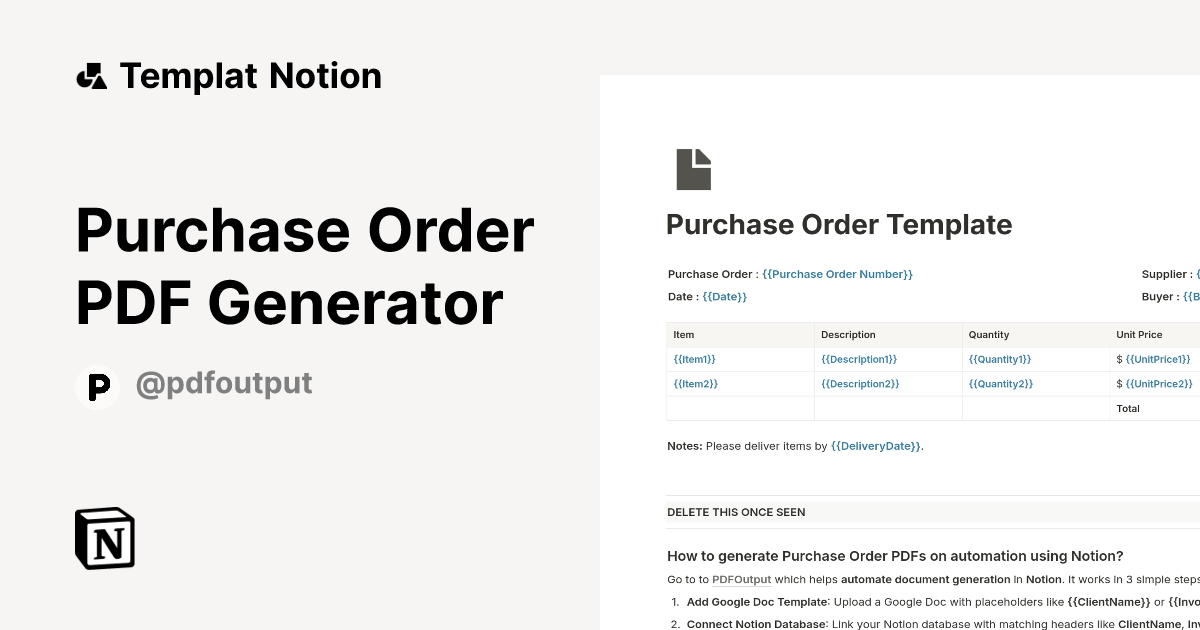 Templat Purchase Order PDF Generator | Notion Marketplace