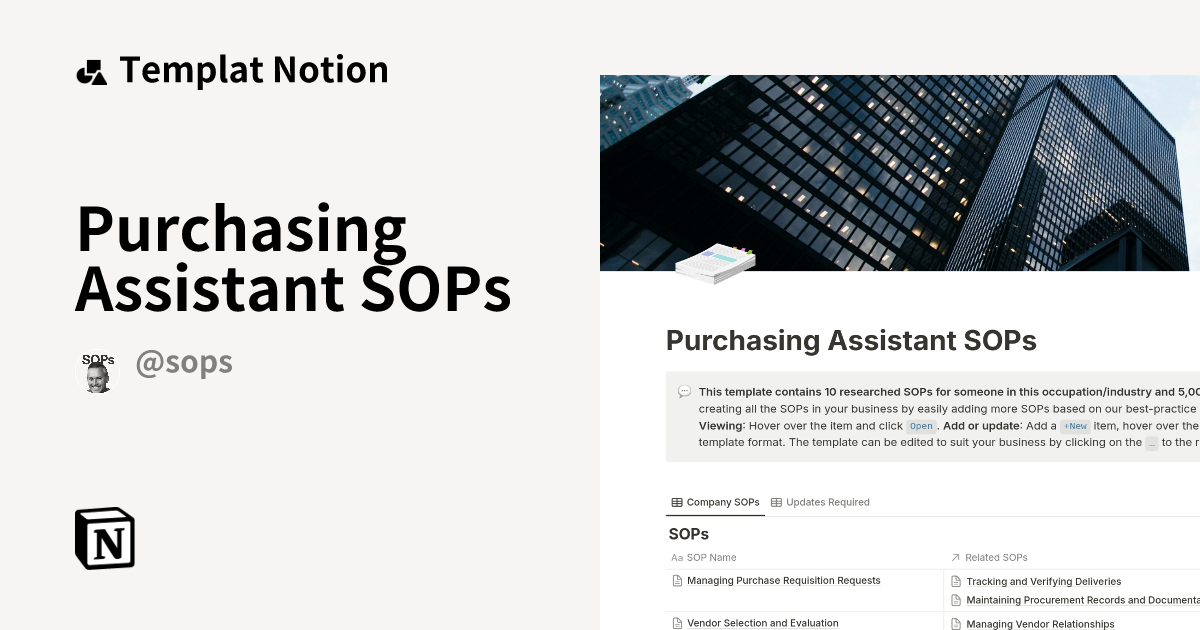 Templat Purchasing Assistant SOPs | Notion Marketplace