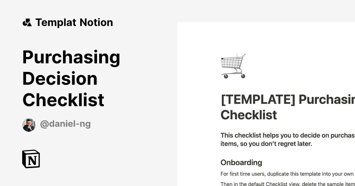 Purchasing Decision Checklist Templat oleh Daniel Ng | Notion Marketplace