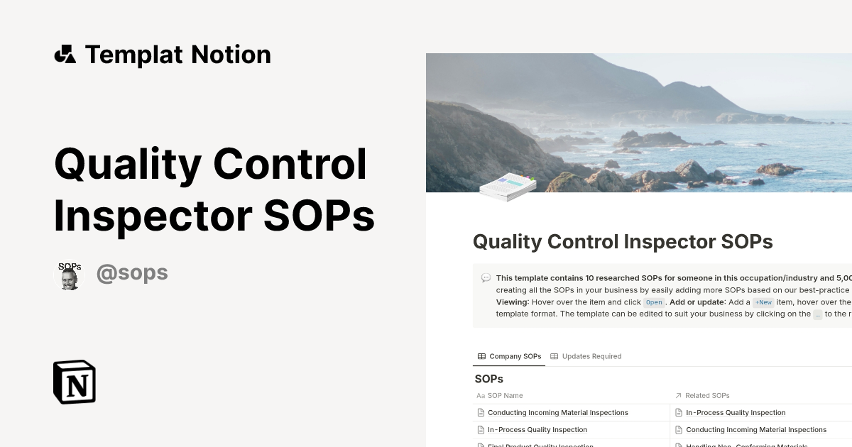 Quality Control Inspector SOPs Templat oleh SOPs | Notion Marketplace