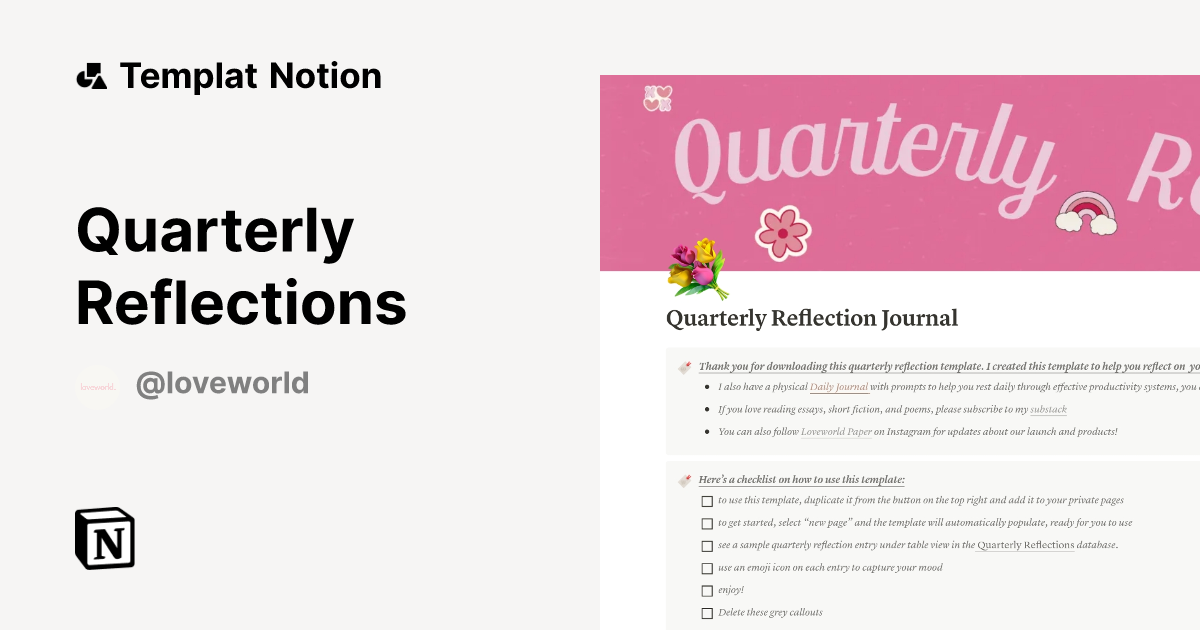 Templat Quarterly Reflections | Notion Marketplace