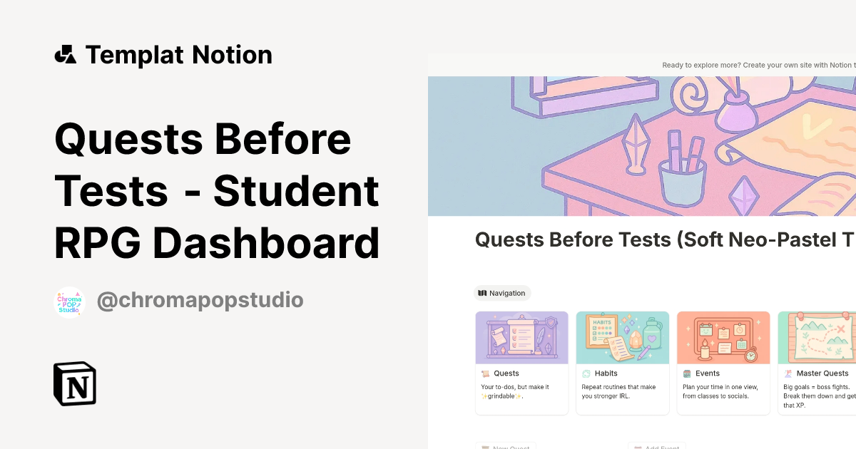 Quests Before Tests - Student RPG Dashboard Templat oleh Chroma Pop ...