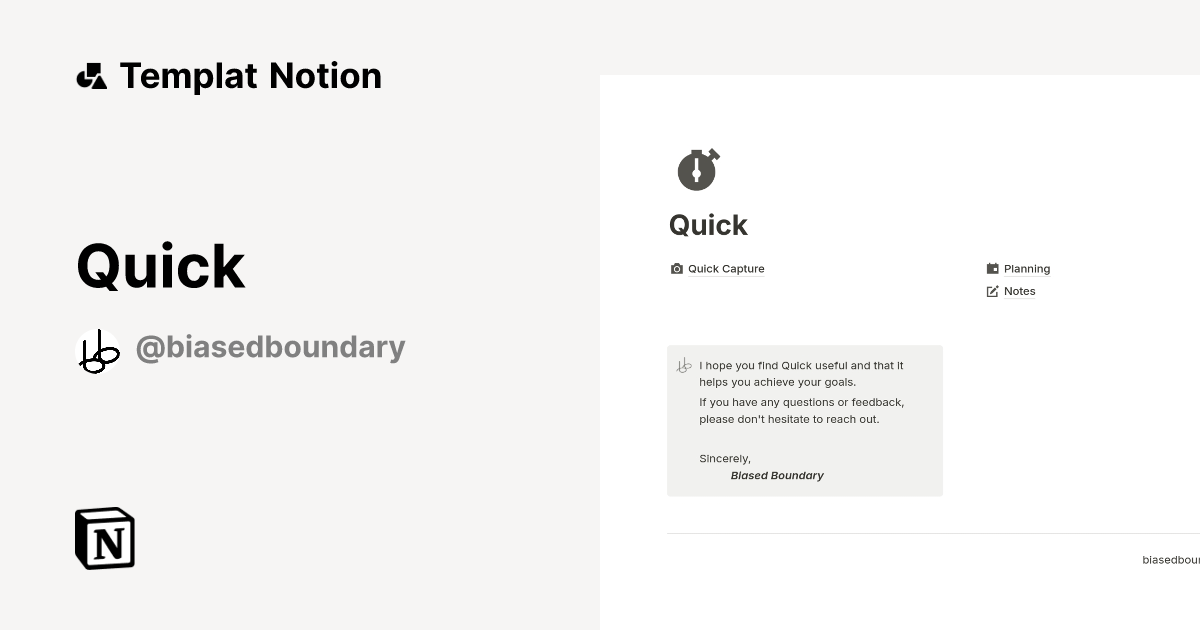 Quick Templat oleh Biased Boundary | Notion Marketplace