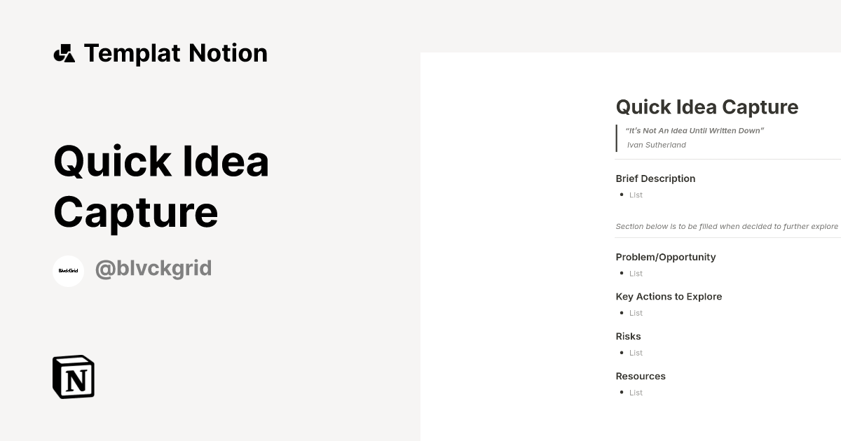 Templat Quick Idea Capture | Notion Marketplace