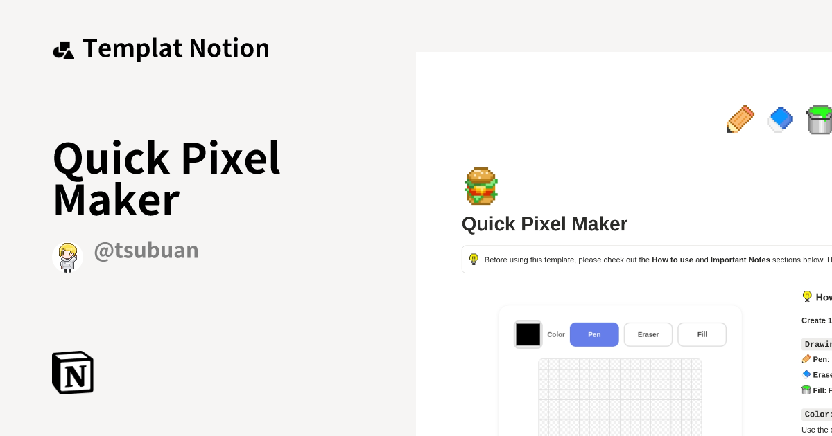 Quick Pixel Maker Templat oleh つぶあん（Tsubuan） | Notion Marketplace