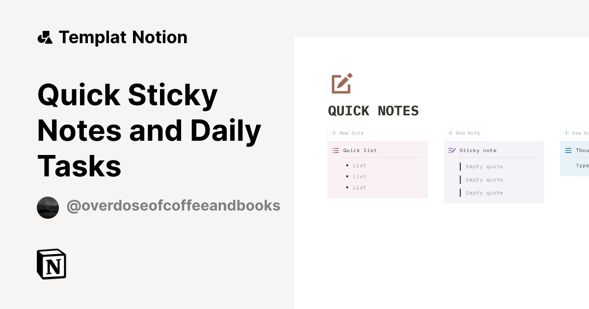 Templat Quick Sticky Notes and Daily Tasks | Notion Marketplace