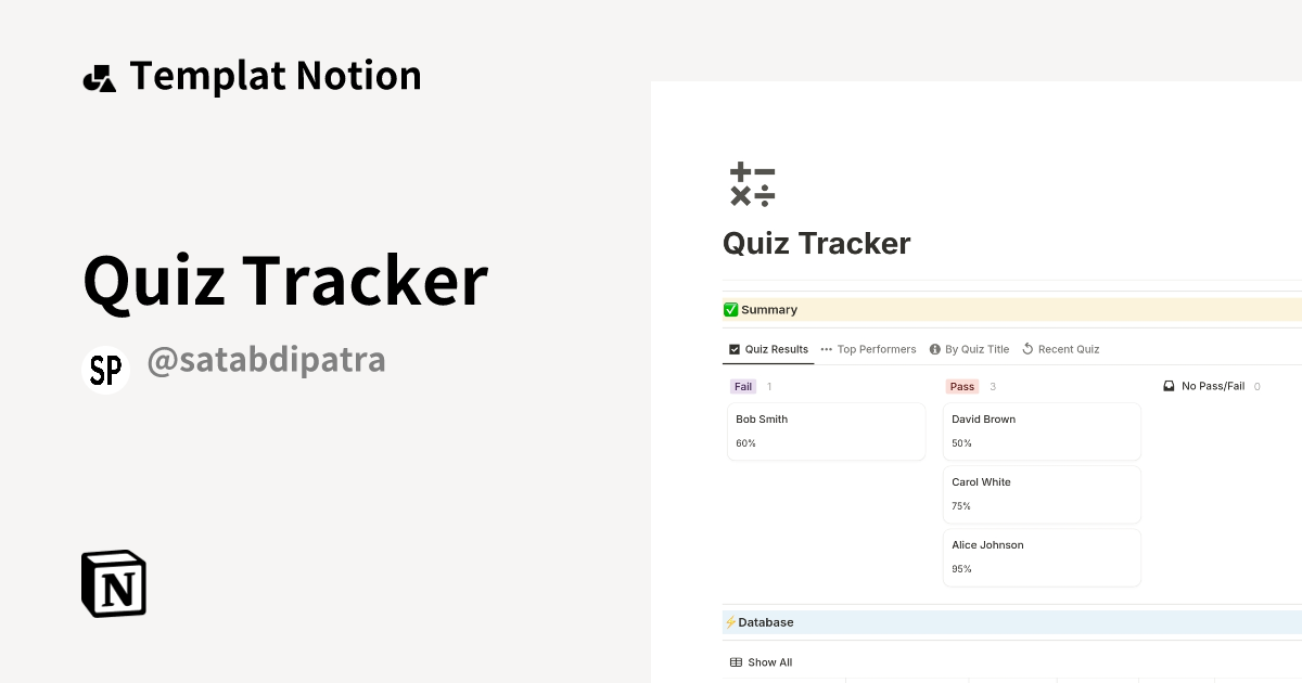 Quiz Tracker Templat oleh Satabdi Patra | Notion Marketplace