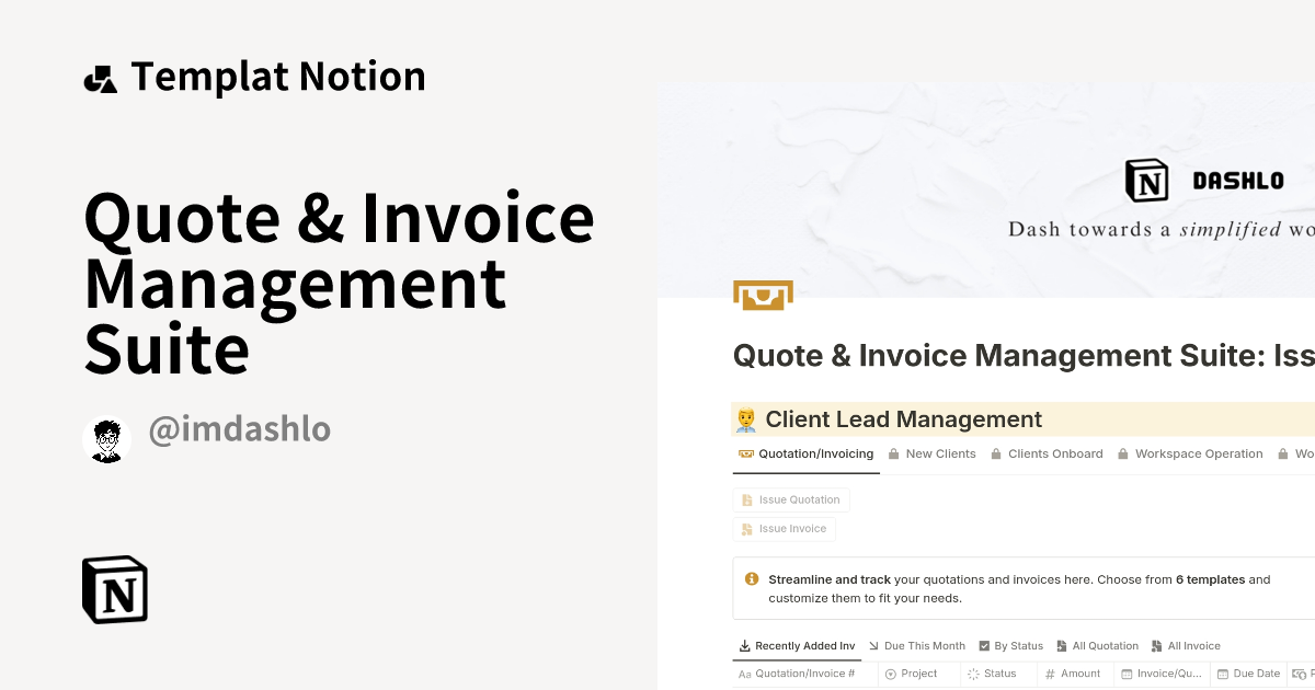 Quote & Invoice Management Suite Templat oleh Dashlo | Notion Marketplace