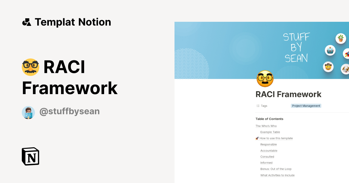 🥸 RACI Framework Templat oleh Stuff by Sean | Notion Marketplace