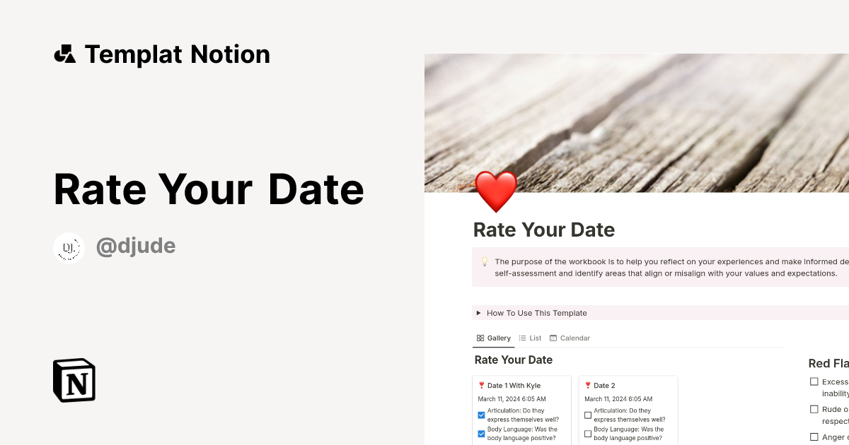 Rate Your Date Templat oleh Diana | Notion Marketplace