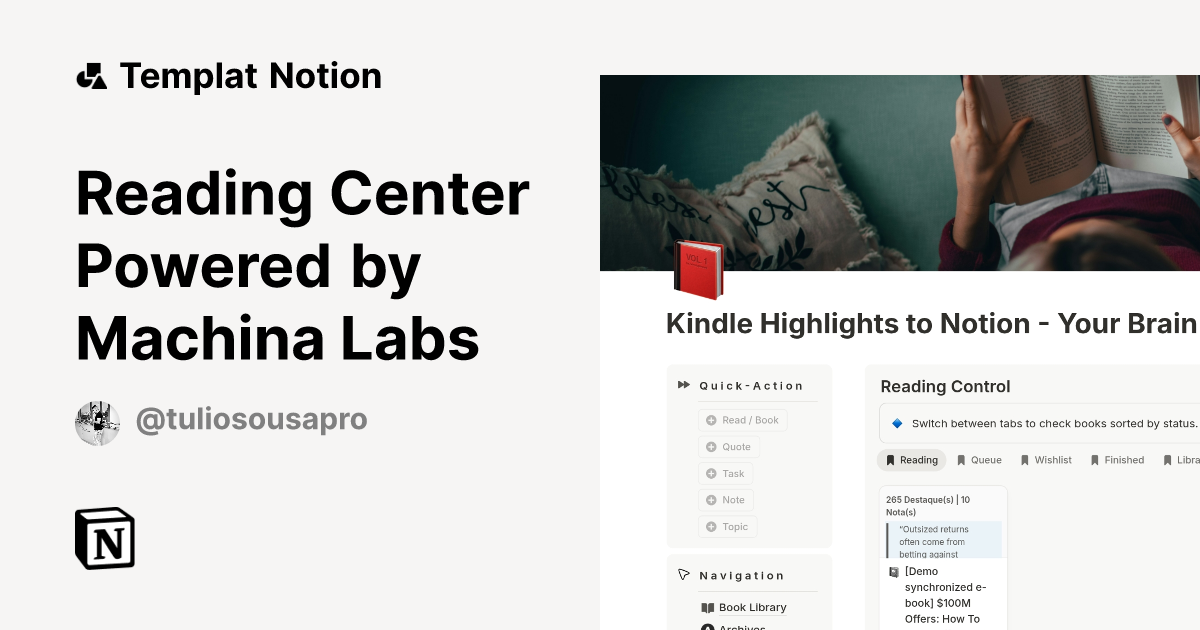 Reading Center Powered by Machina Labs Templat oleh Tulio Sousa | Notion Marketplace