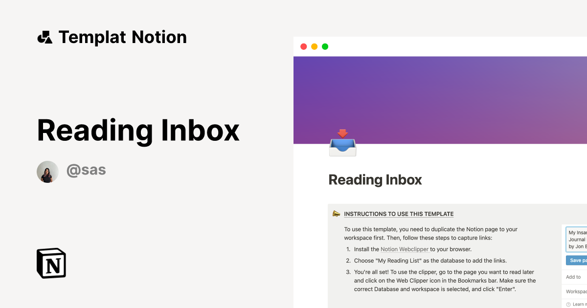 Reading Inbox Templat oleh Sasmini | Notion Marketplace