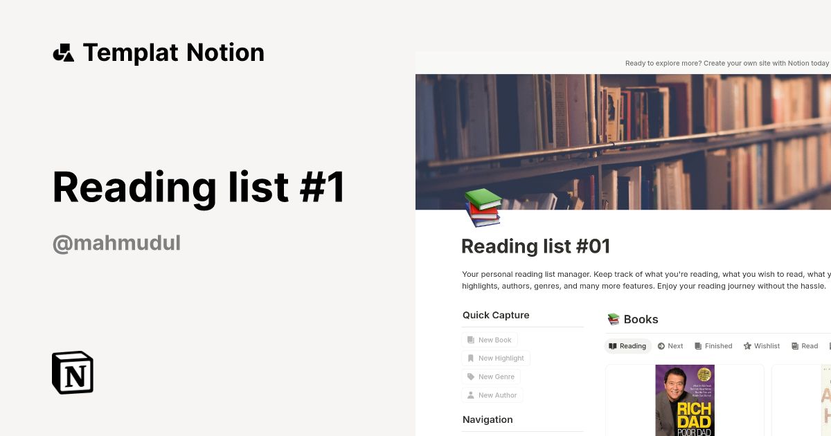 Reading list #1 Templat oleh MH | Notion Marketplace