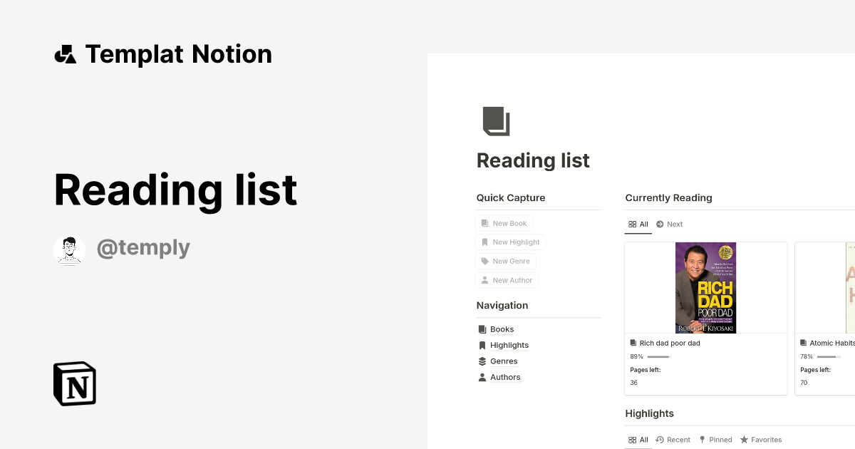 Reading list Templat oleh Temply | Notion Marketplace