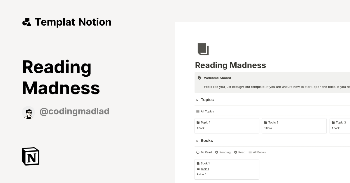 Reading Madness Templat oleh Coding Madlad | Notion Marketplace