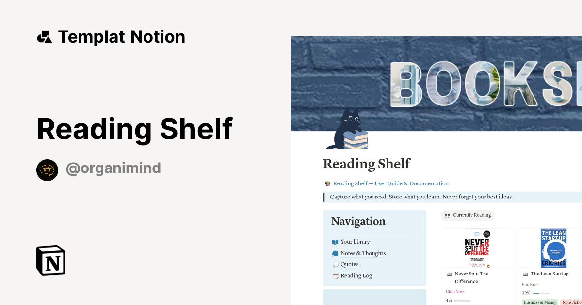 Reading Shelf Templat oleh OrganiMind | Notion Marketplace