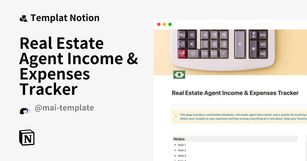 Templat Real Estate Agent Income & Expenses Tracker | Notion Marketplace