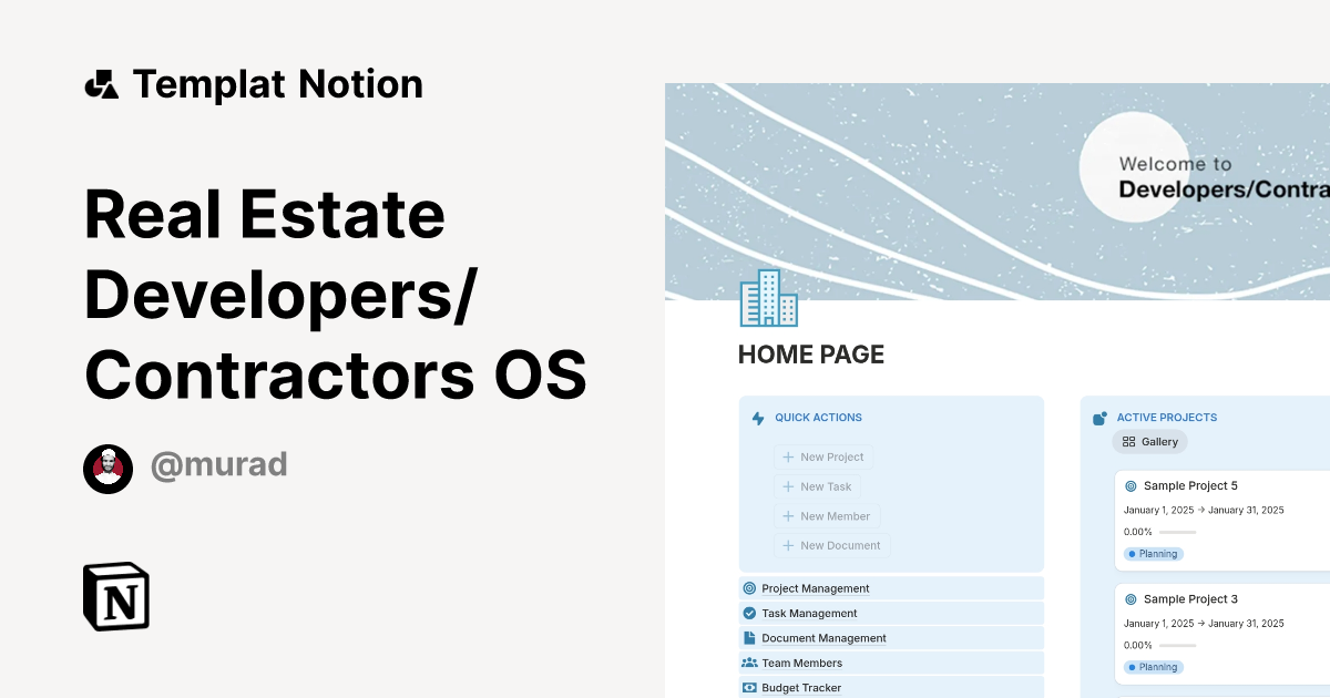 Real Estate Developers/Contractors OS Templat oleh Murad | Notion Marketplace