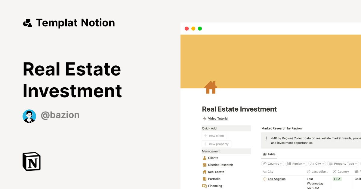 Templat Real Estate Investment | Notion Marketplace