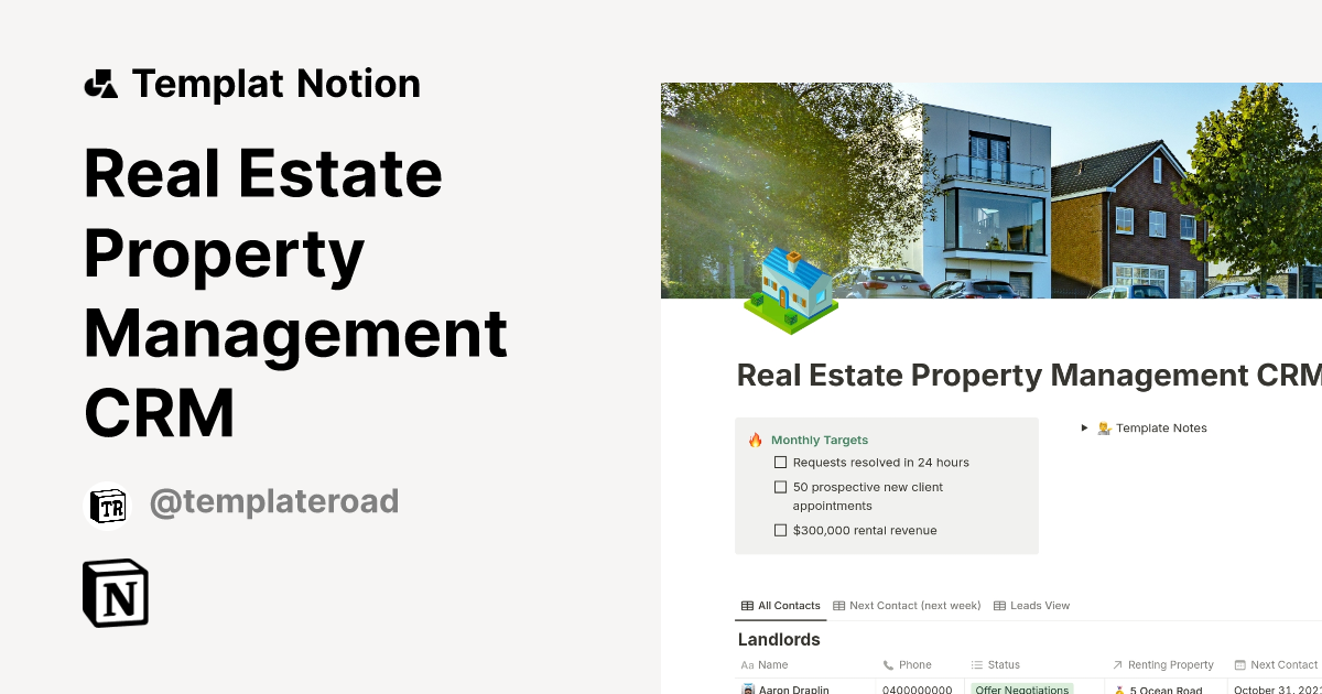 Real Estate Property Management CRM Templat oleh Template Road | Notion ...