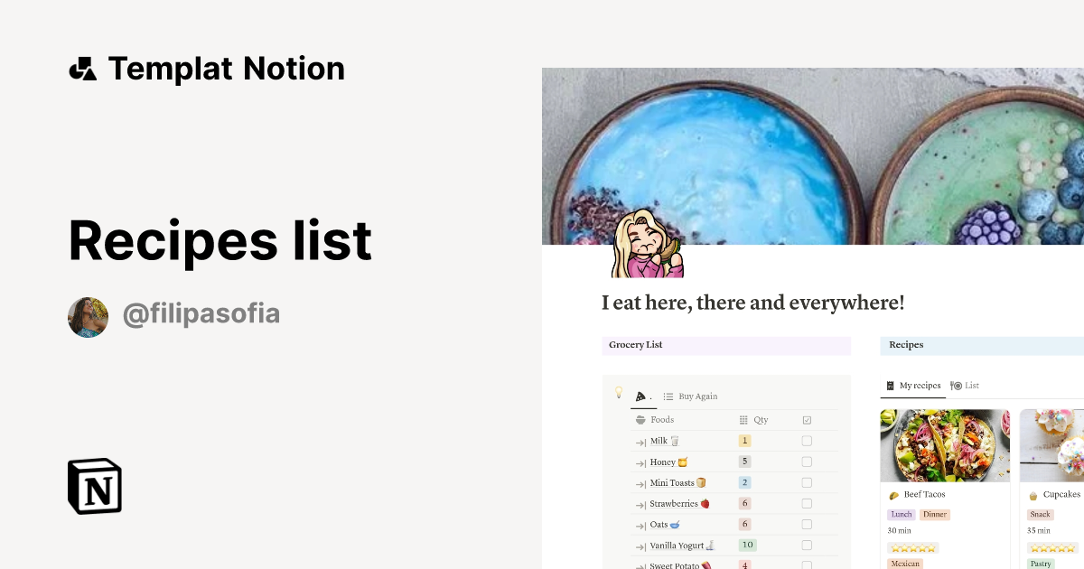 Templat Recipes list | Notion Marketplace