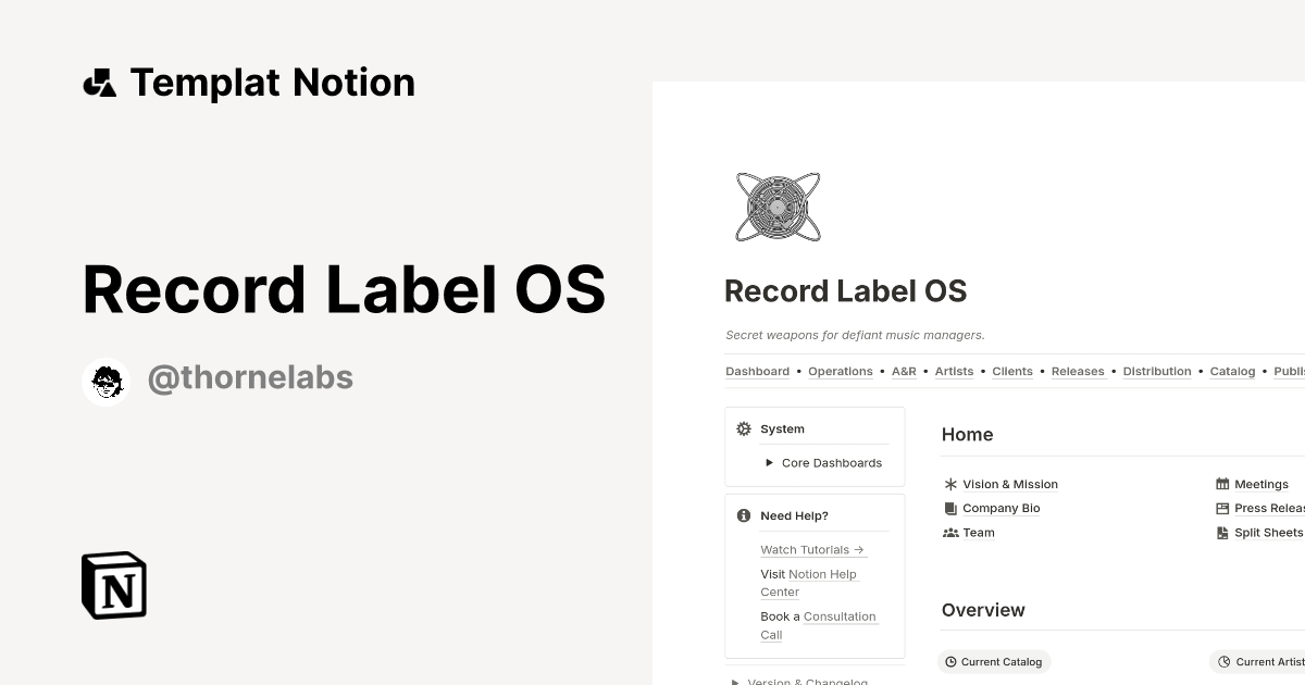 Record Label OS Templat oleh ThorneLabs | Notion Marketplace