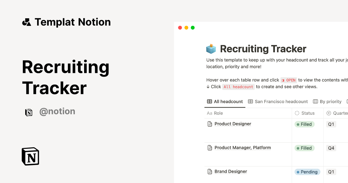 Templat Recruiting Tracker 2025 | Notion Marketplace