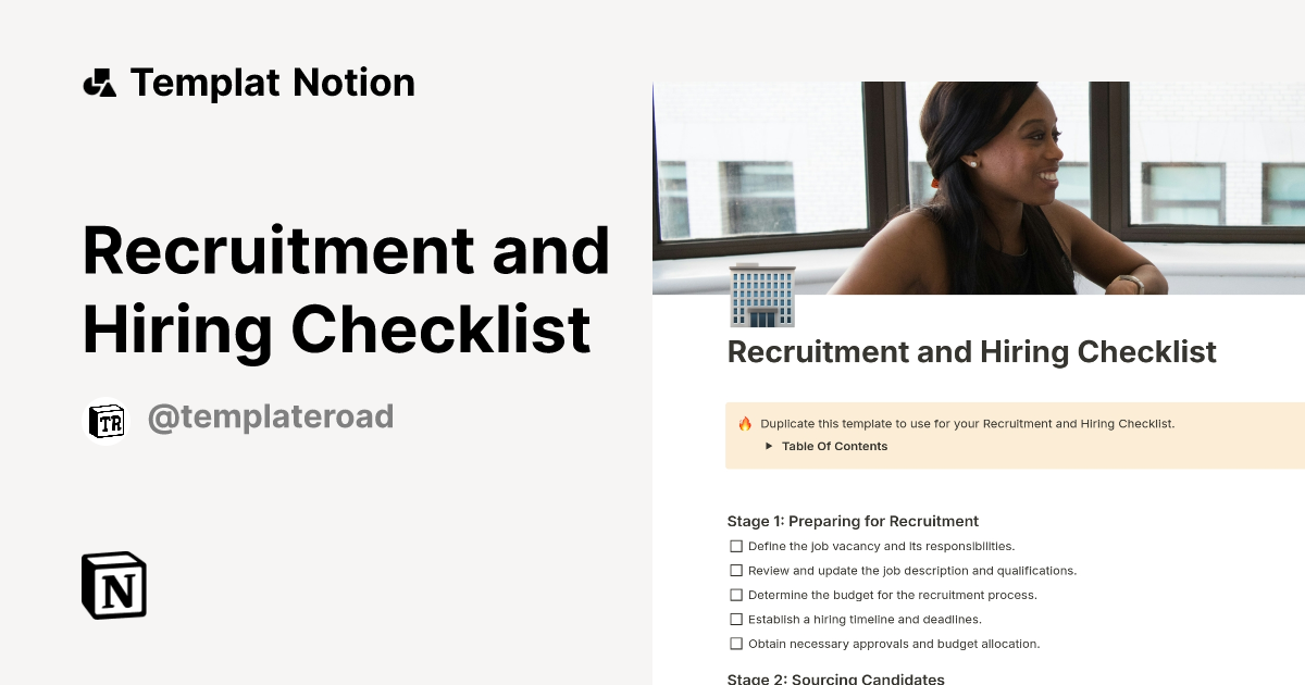 Recruitment and Hiring Checklist Templat oleh Template Road | Notion Marketplace
