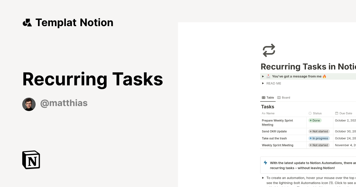 Templat Recurring Tasks | Notion Marketplace