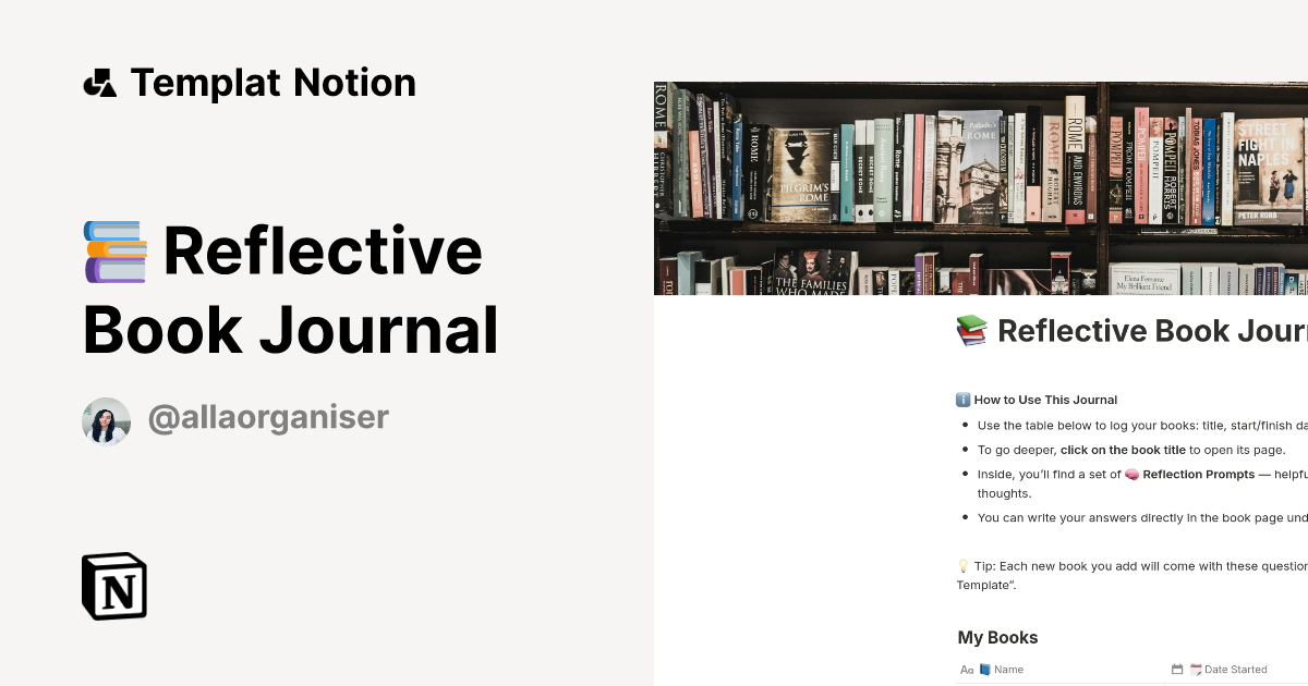 📚 Reflective Book Journal Templat oleh Organise_your_mind | Notion ...