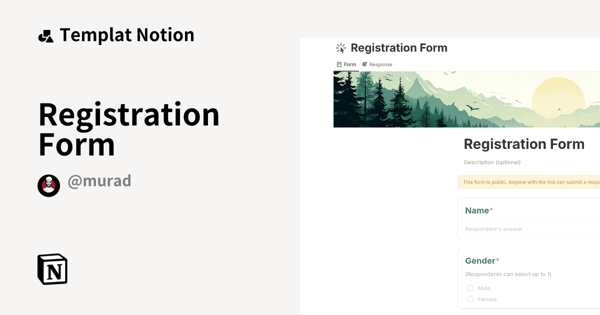 Templat Registration Form Notion Marketplace