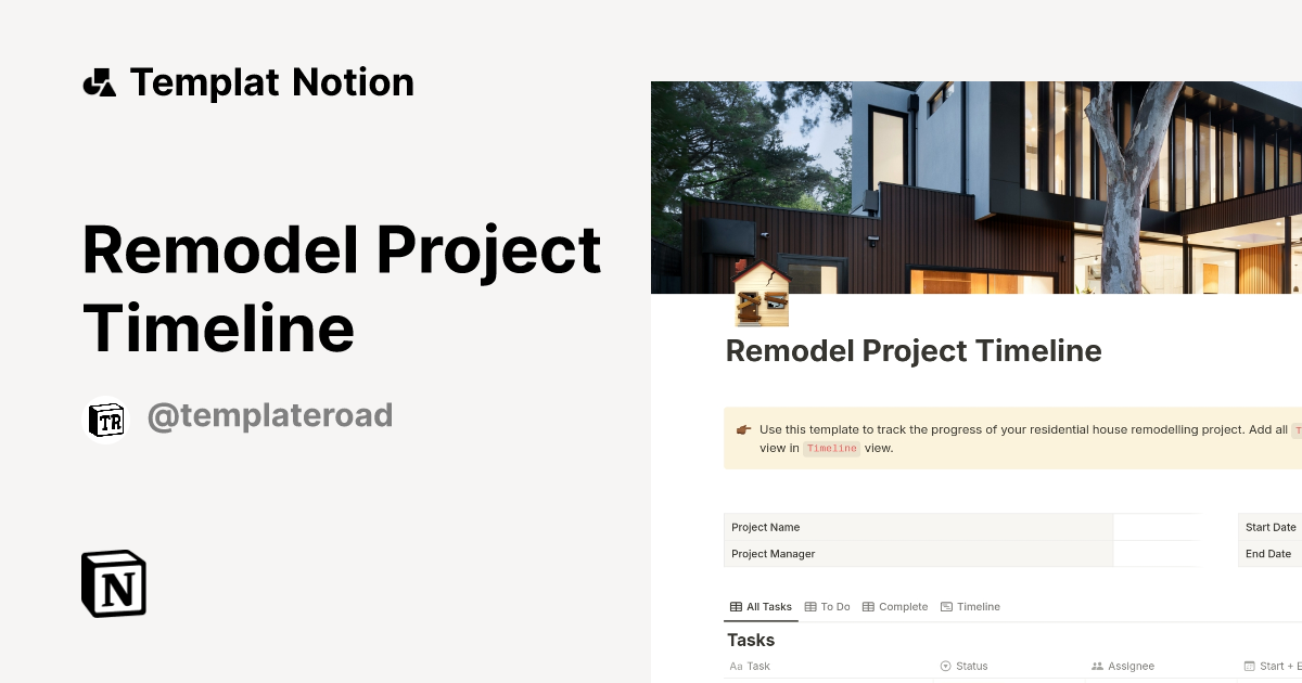 Remodel Project Timeline Templat oleh Template Road | Notion Marketplace