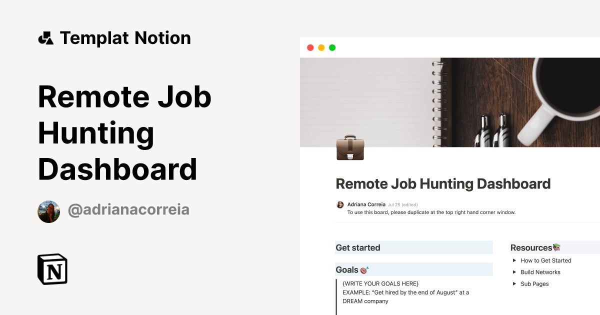 Templat Remote Job Hunting Dashboard | Notion Marketplace